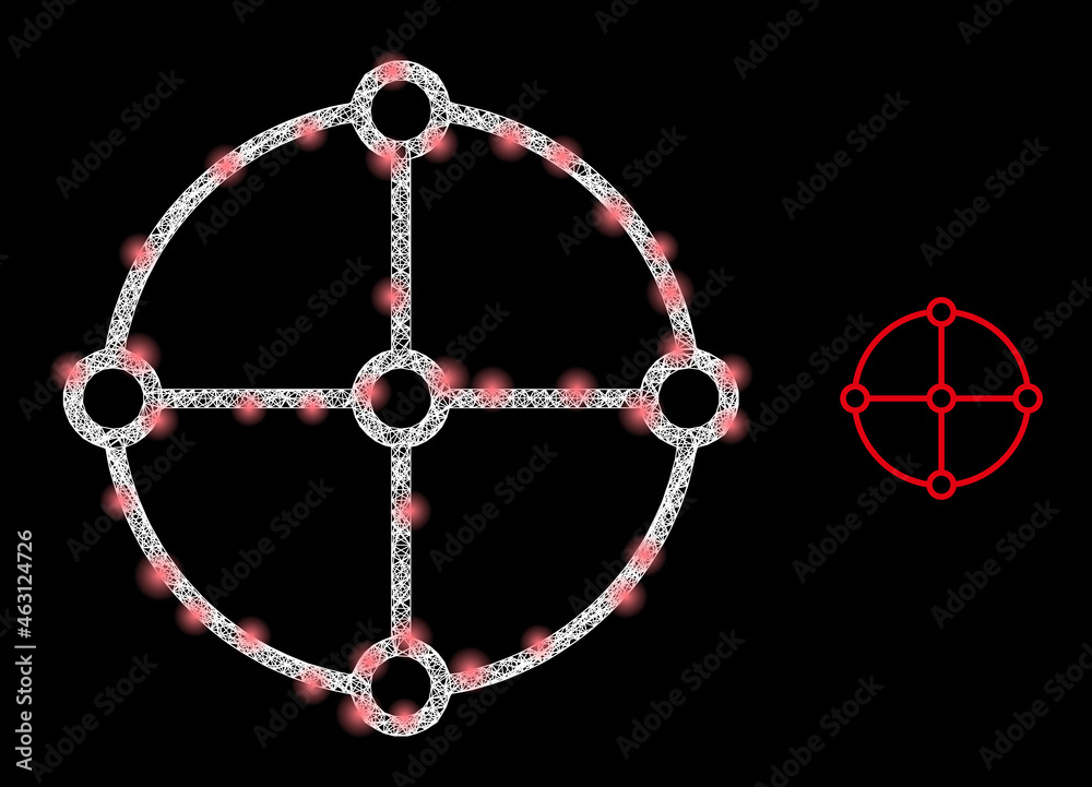 Bright mesh vector round grid structure with glare effect. White mesh ...