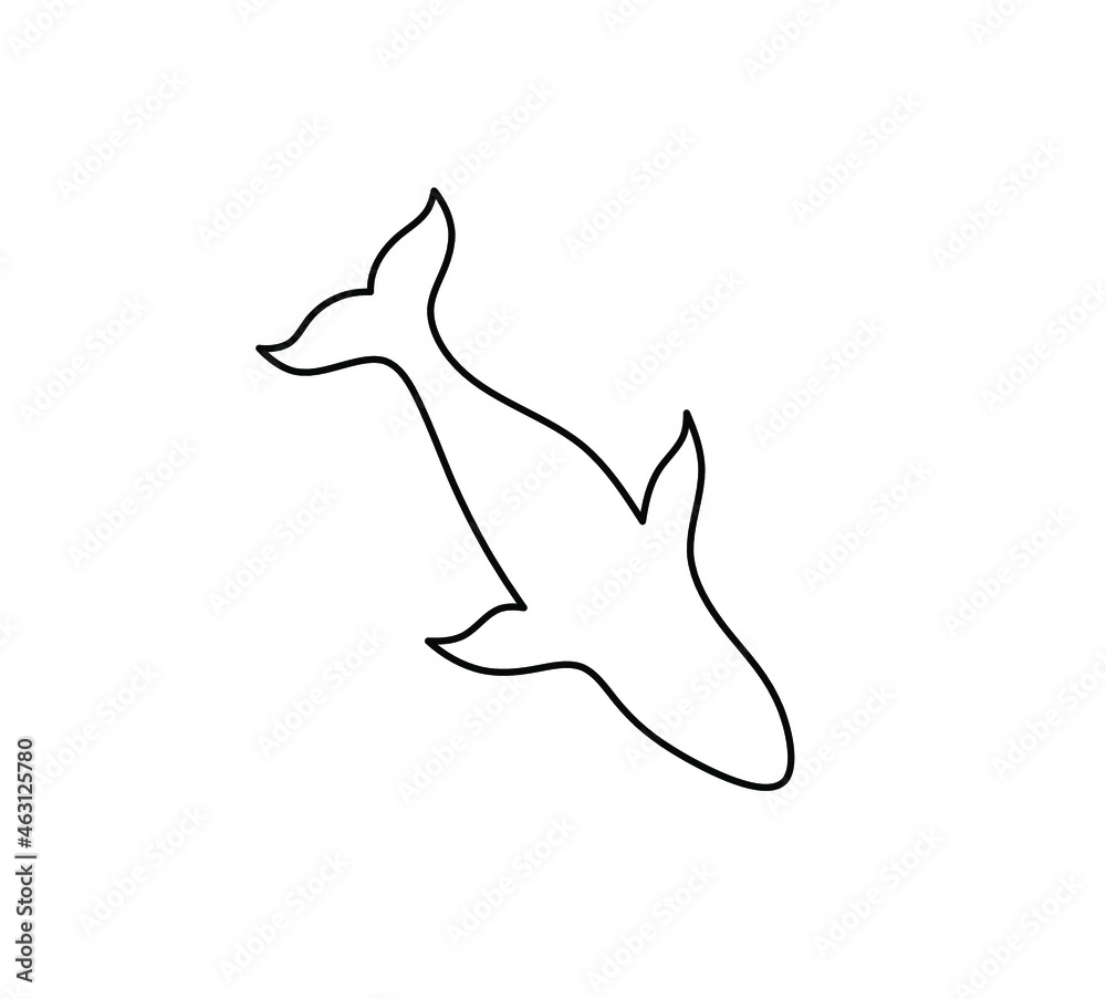 Vector isolated shadow of whale contour line drawing. Whale silhouette ...