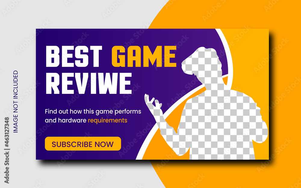 Video game review video thumbnail and web banner template. Editable ...