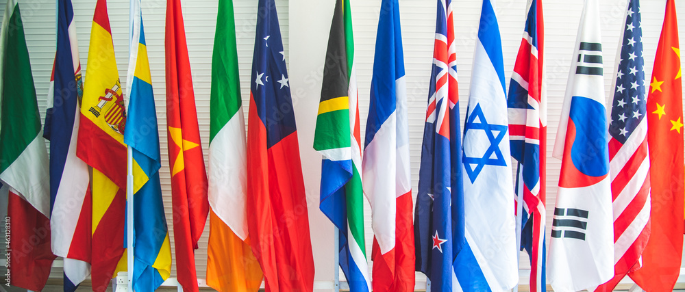Closeup of a collection of various flags of different countries ...