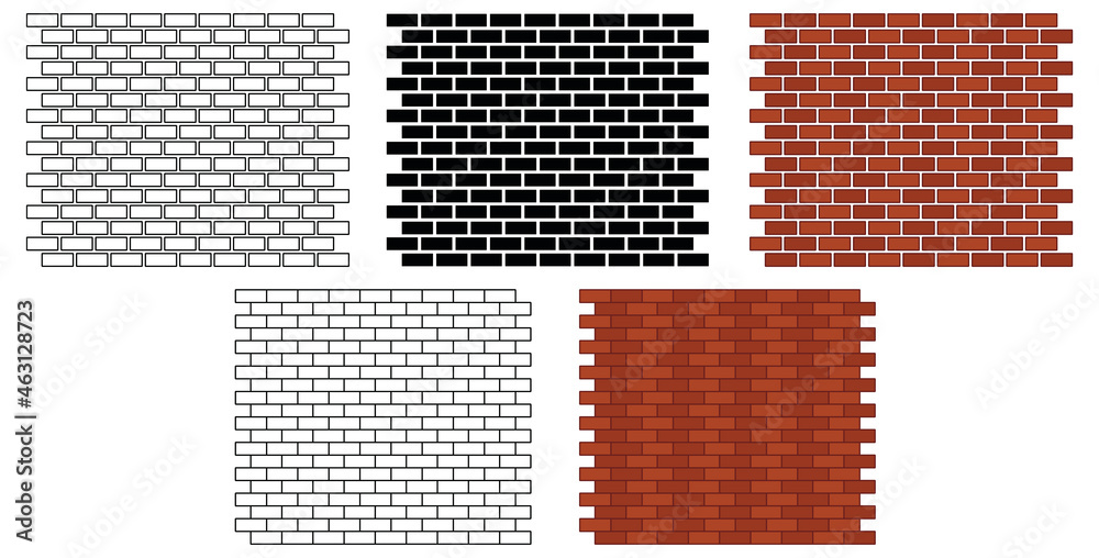 Brick Wall Clipart Set - Outline, Silhouette and Colored Stock Vector ...