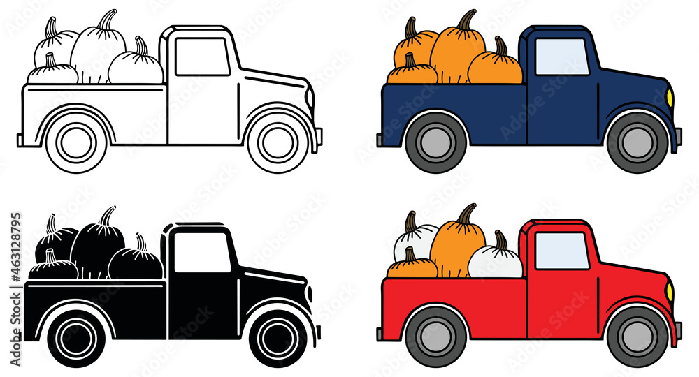 Farm Truck Carrying Pumpkin Harvest Clipart Set Stock Vector | Adobe Stock