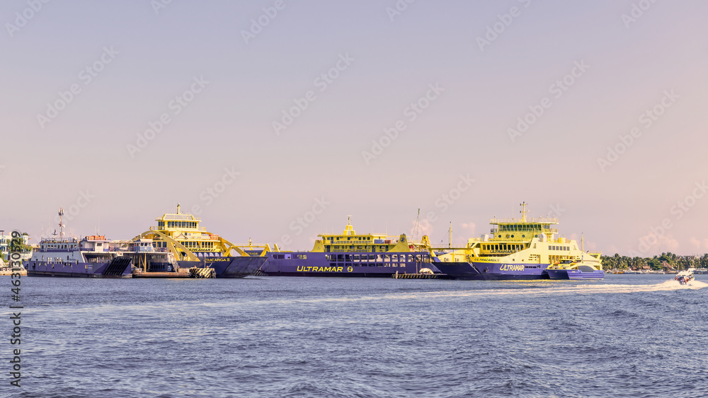 Ultramar Ferry ships in terminal, Isla Mujeres, Mexico Stock Photo ...