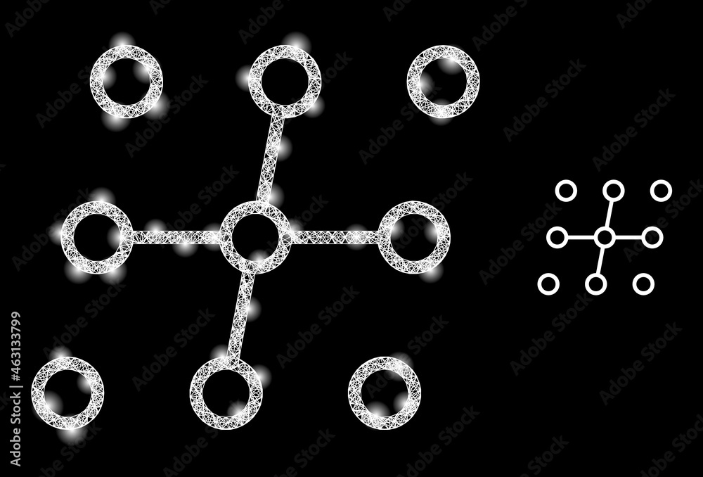 Magic Mesh Vector Nodes With Glow Effect White Mesh Glare Spots On A
