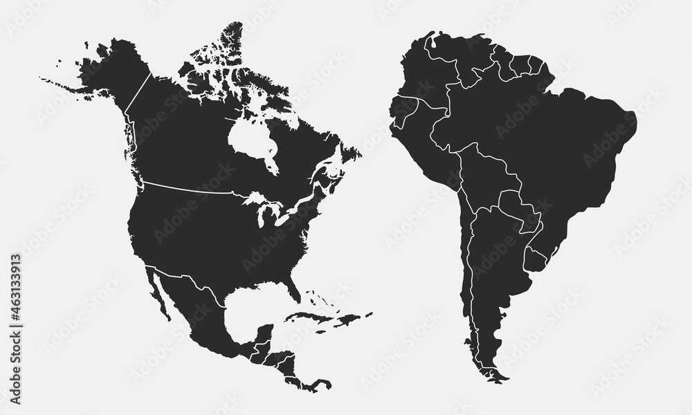 North and South America map isolated on white background. North America ...