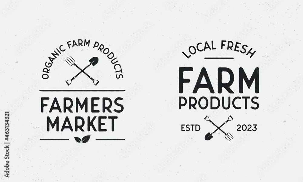 Farmers market logo set. Farmers market emblem with shovel and ...