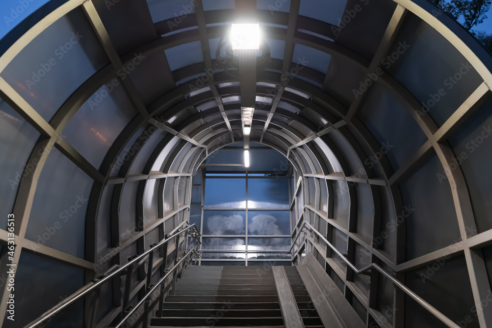 Entrance to the tunnel of the overground pedestrian crossing with an ...