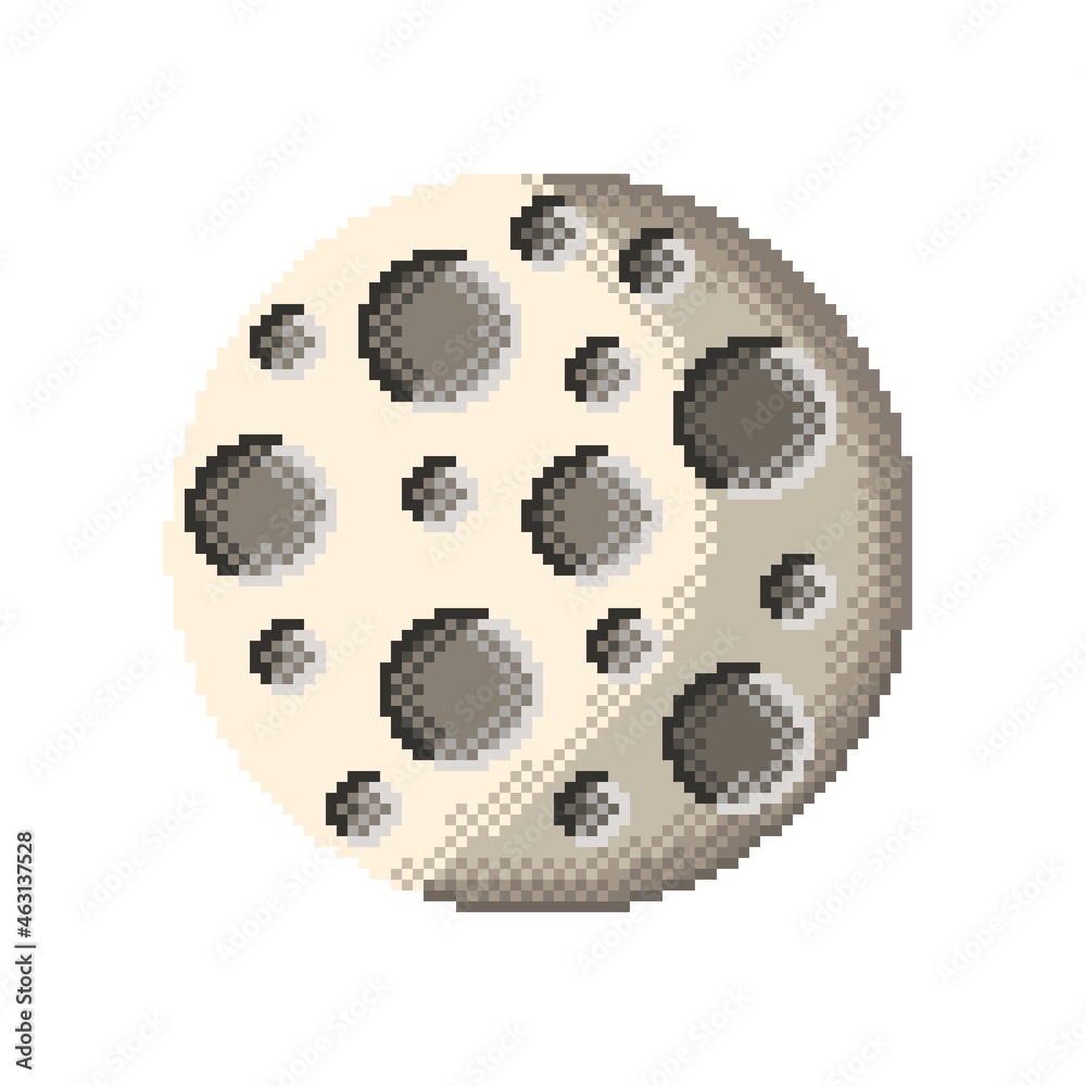 Moon planet in space. Moon pixel art. Vector illustration. Happy ...