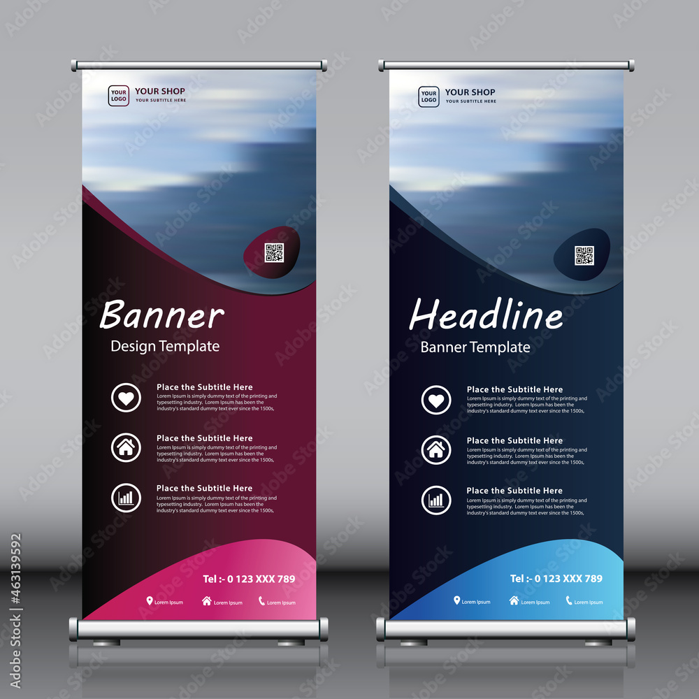 Modern roll up banner design template. Vertical abstract background ...