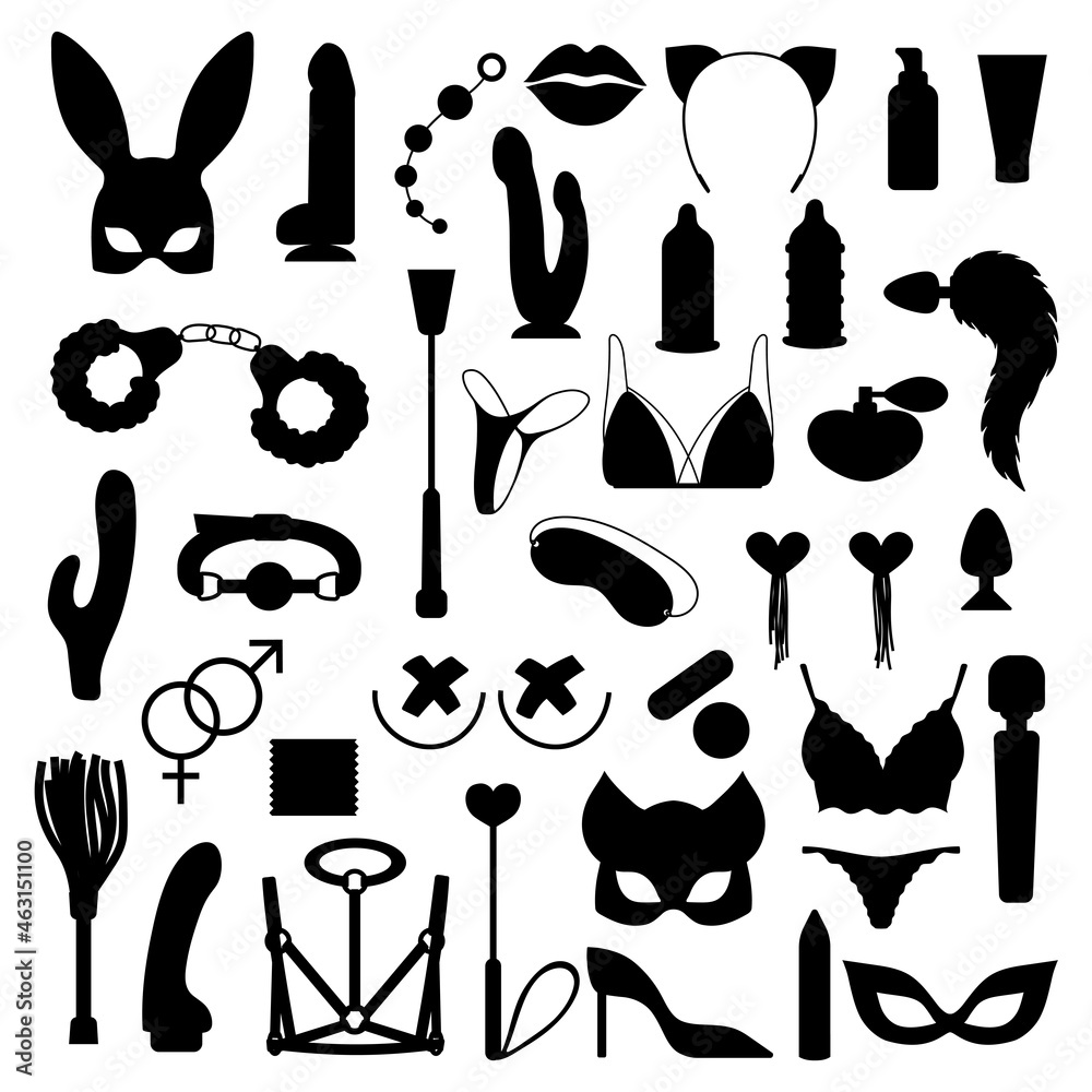 Vetor De Set Of Adult Sex Toy Icons Flat Black Silhouette Vector Sex