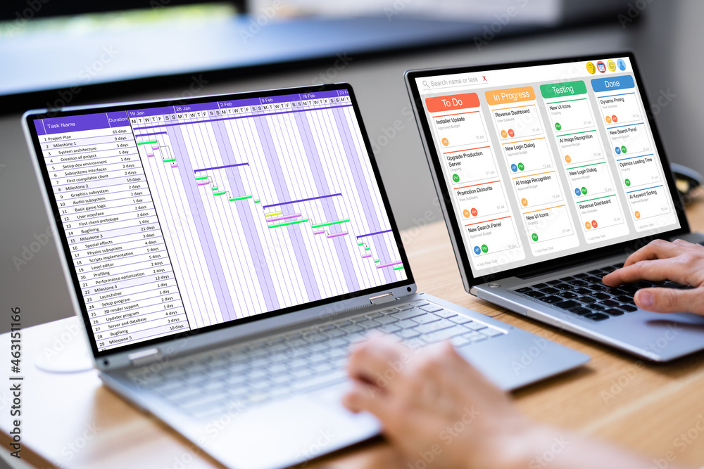 Businesswoman Marking Schedule On Calendar With Gantt Chart Stock Photo ...