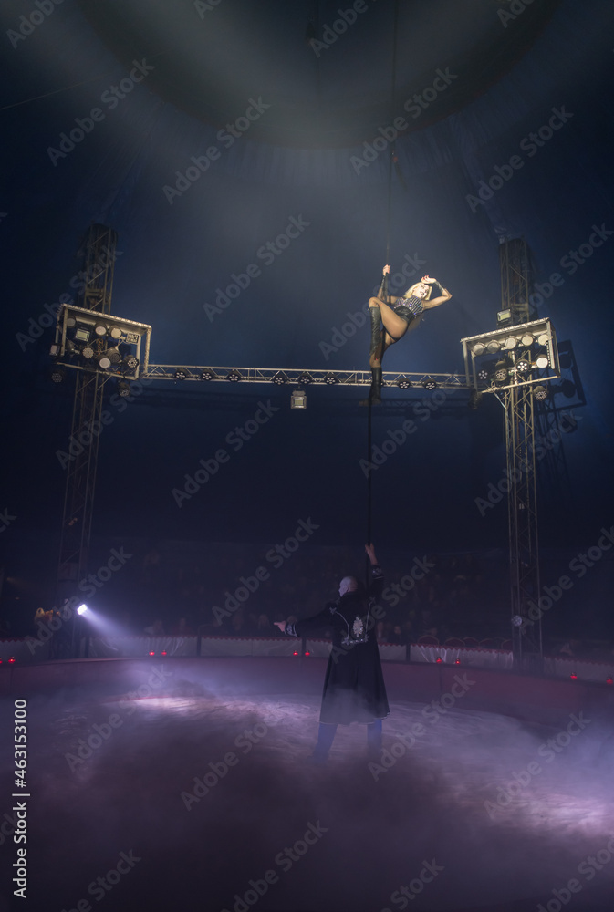 Circus Performance. Flying Acrobat Stock Photo | Adobe Stock