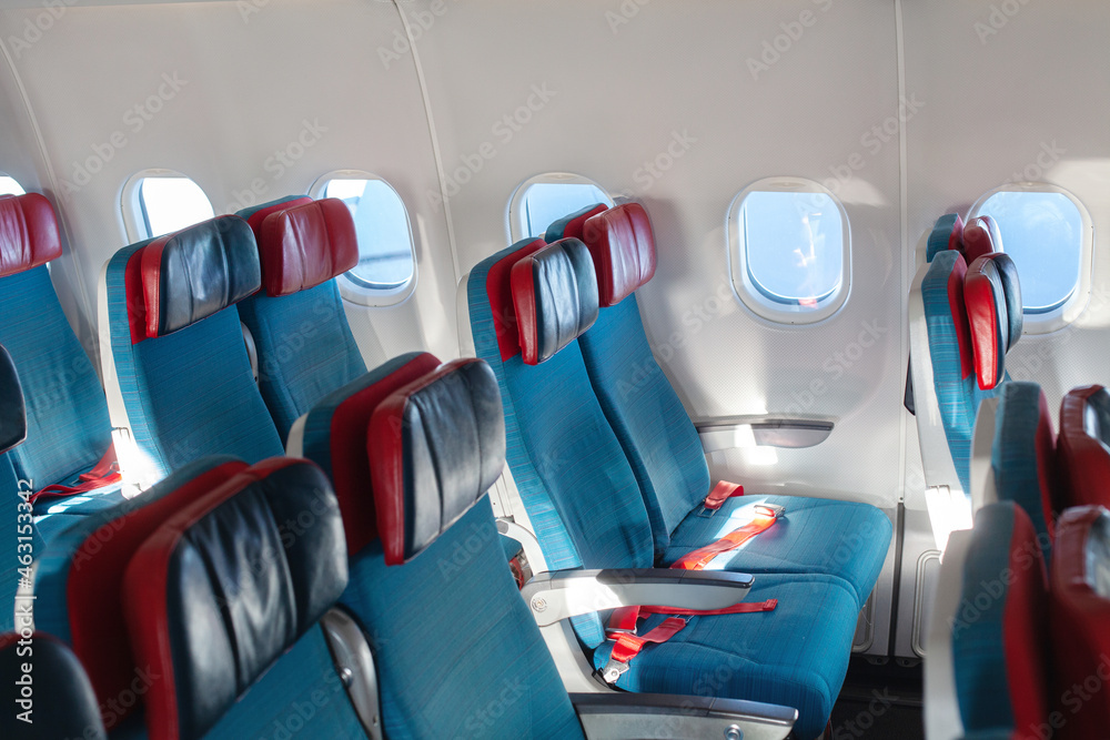 aircraft interior with empty seats, inside airplane Stock Photo | Adobe ...