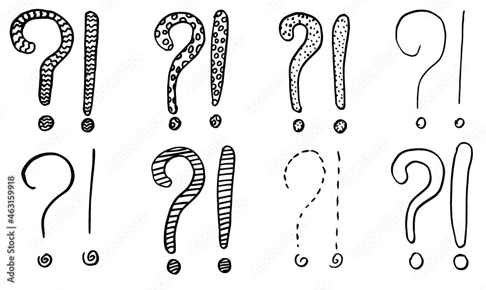 Exclamation marks and question marks. Hand drawn doodle set. Vector ...