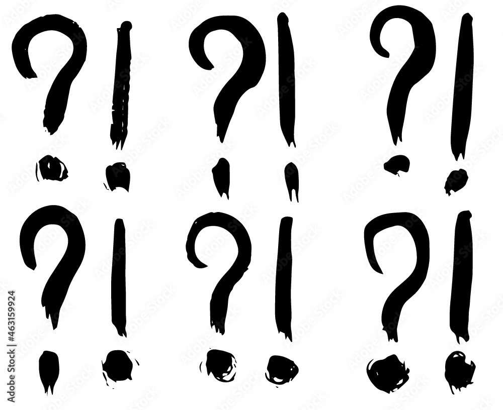Dry brush strokes, hand drawn vector question marks and exclamation ...