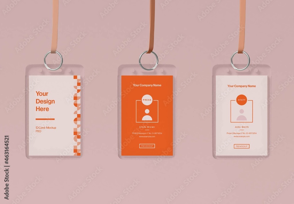Three Hanging ID Card Layout Mockup Stock Template | Adobe Stock