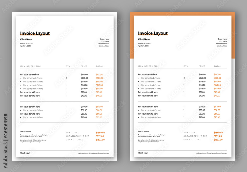 Business Invoice Layout Stock Template | Adobe Stock