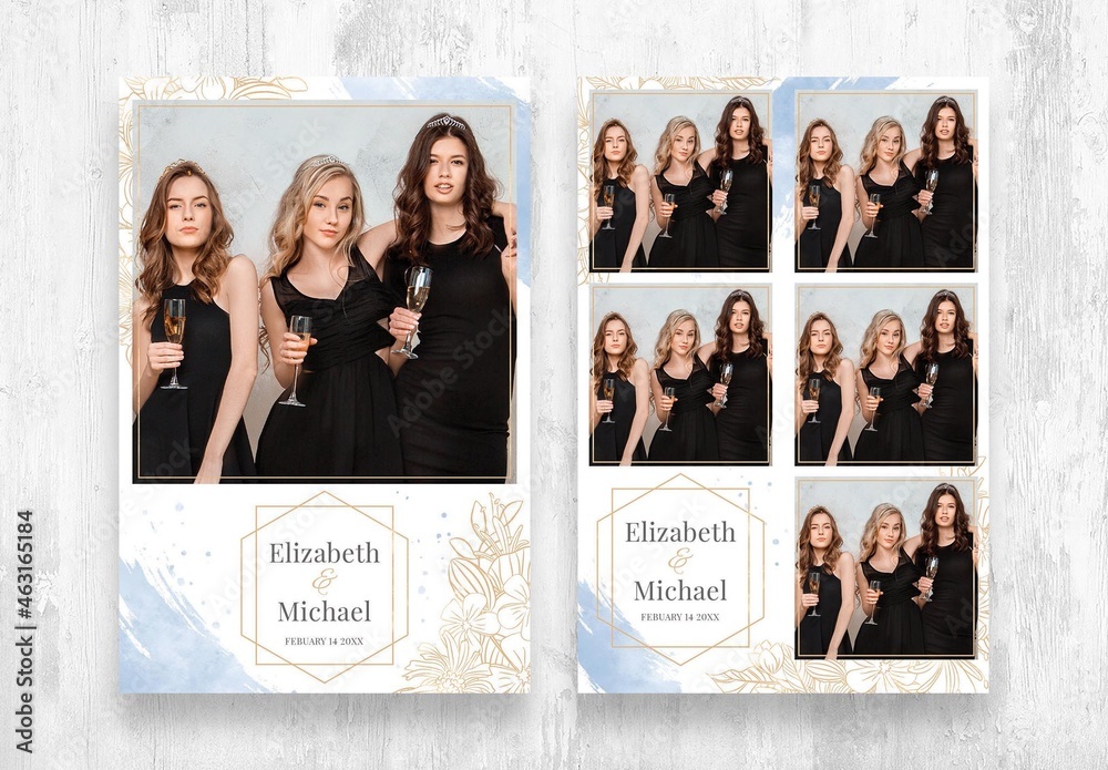 Blue Gold Photo Booth Layout for Weddings Anniversary Birthday Party ...