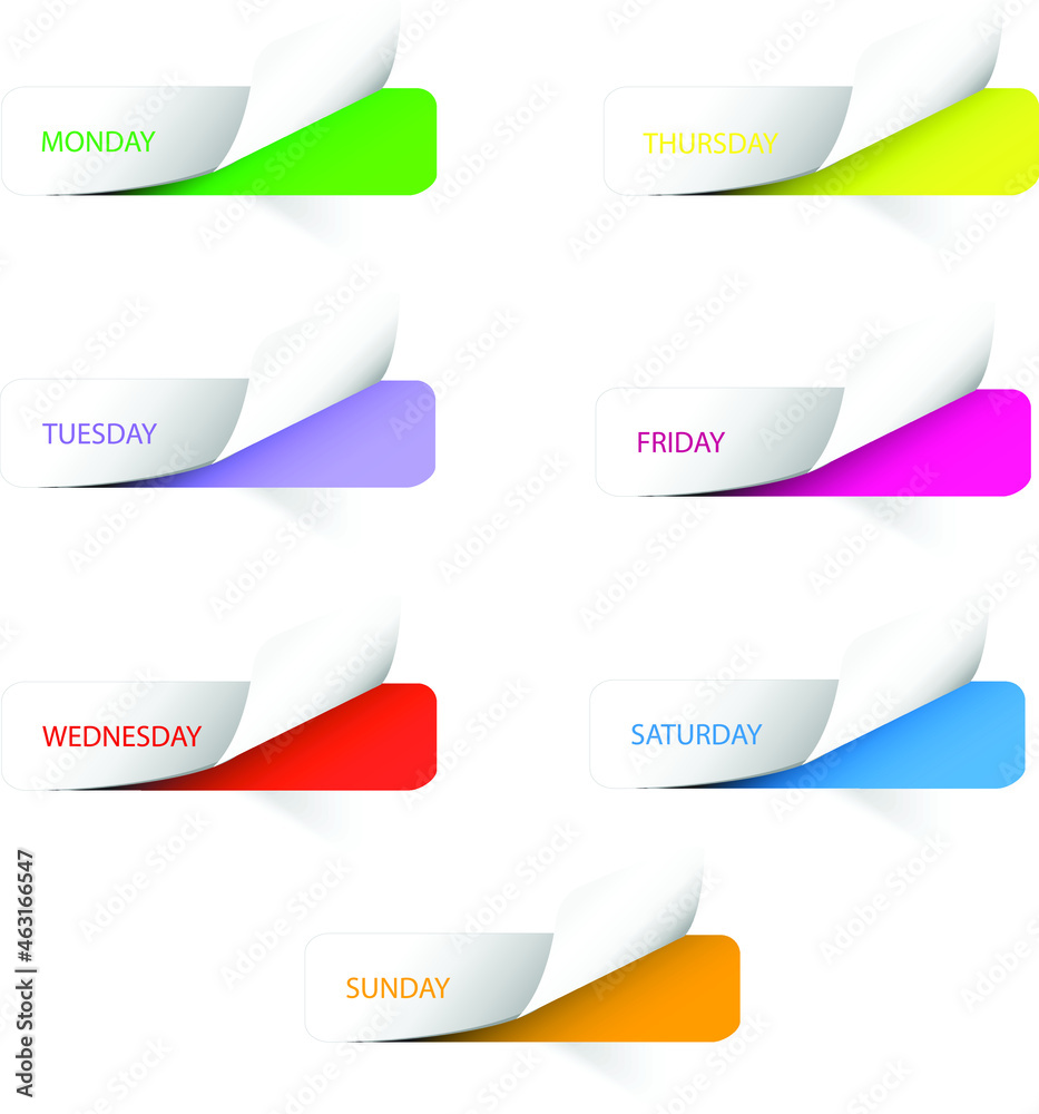 Weekday labels. Set of stickers for week planner. Title of the Days of ...