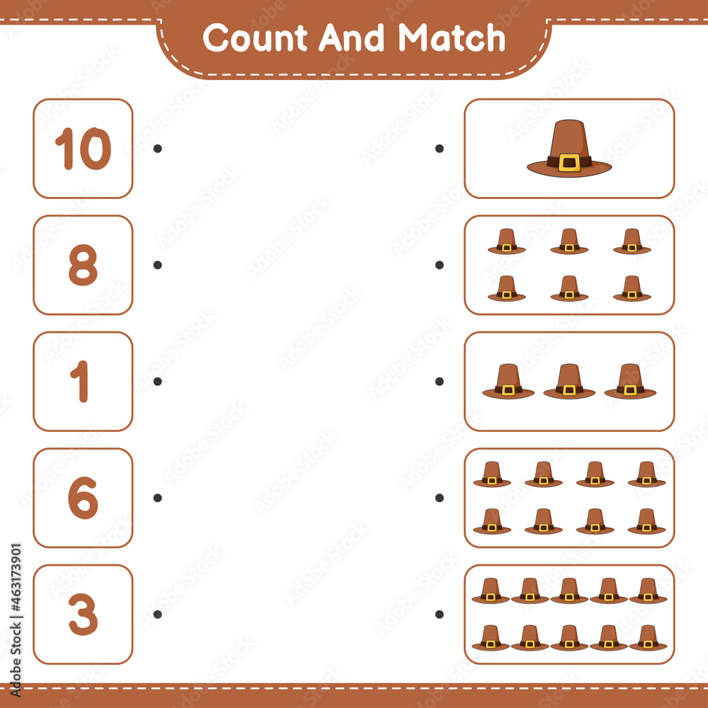 Count and match, count the number of Hat and match with the right ...