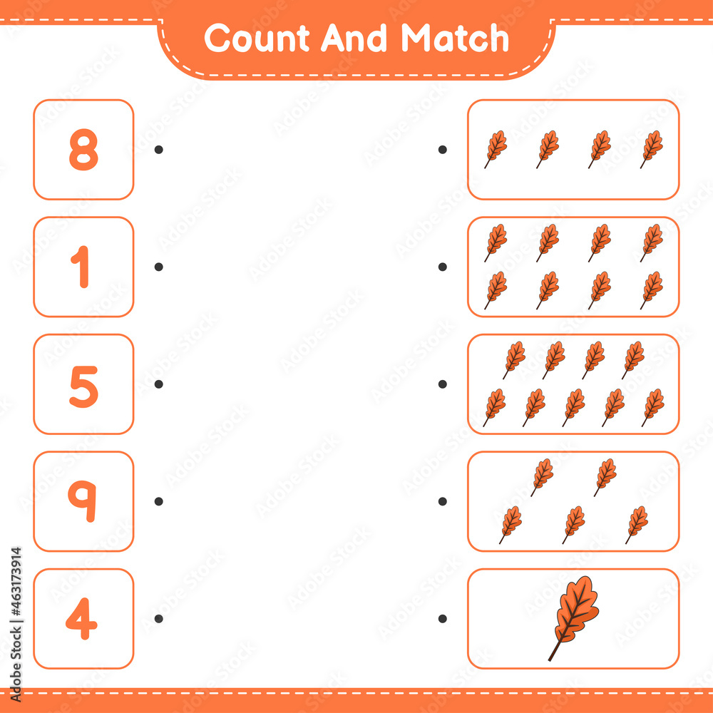 Count and match, count the number of Oak Leaf and match with the right ...
