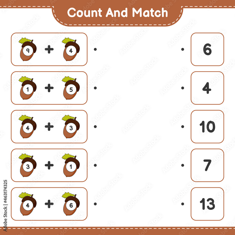 Count and match, count the number of Acorn and match with the right ...