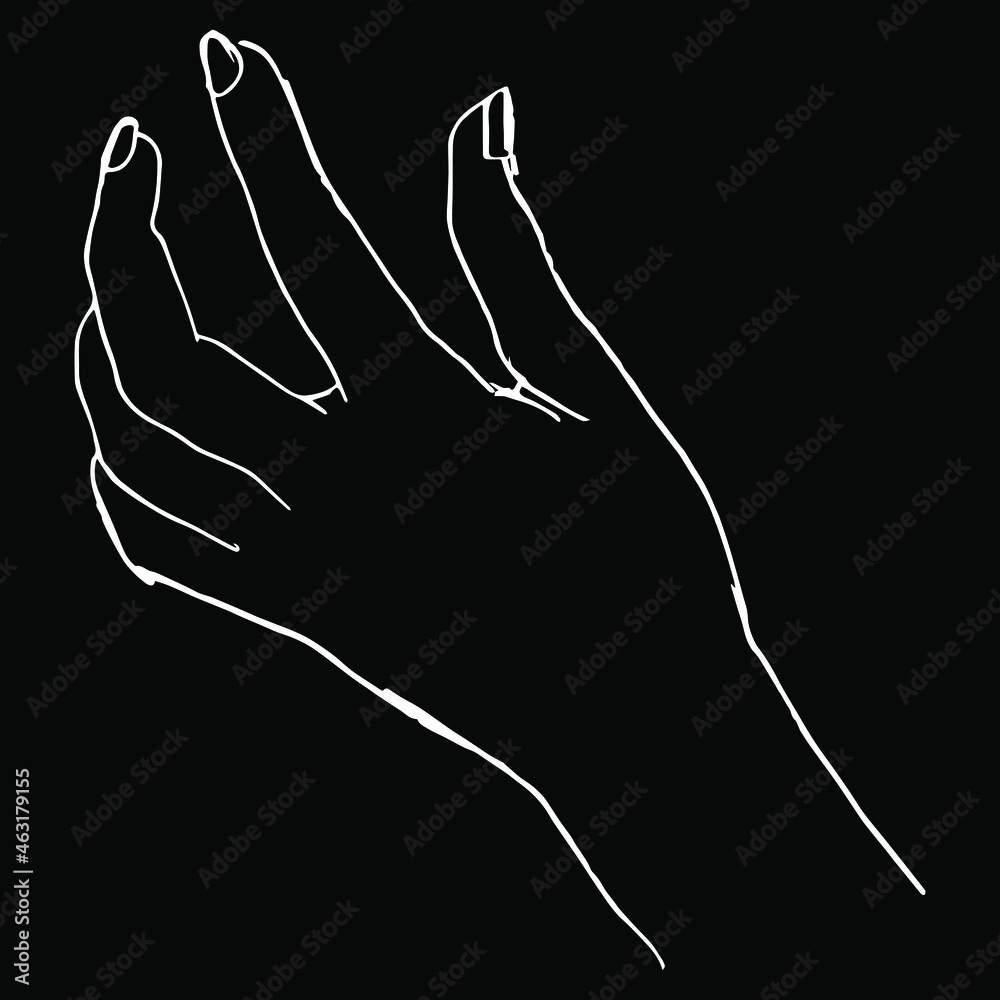 Raised up human female hand. Top view. Taking gesture. Hand drawn ...
