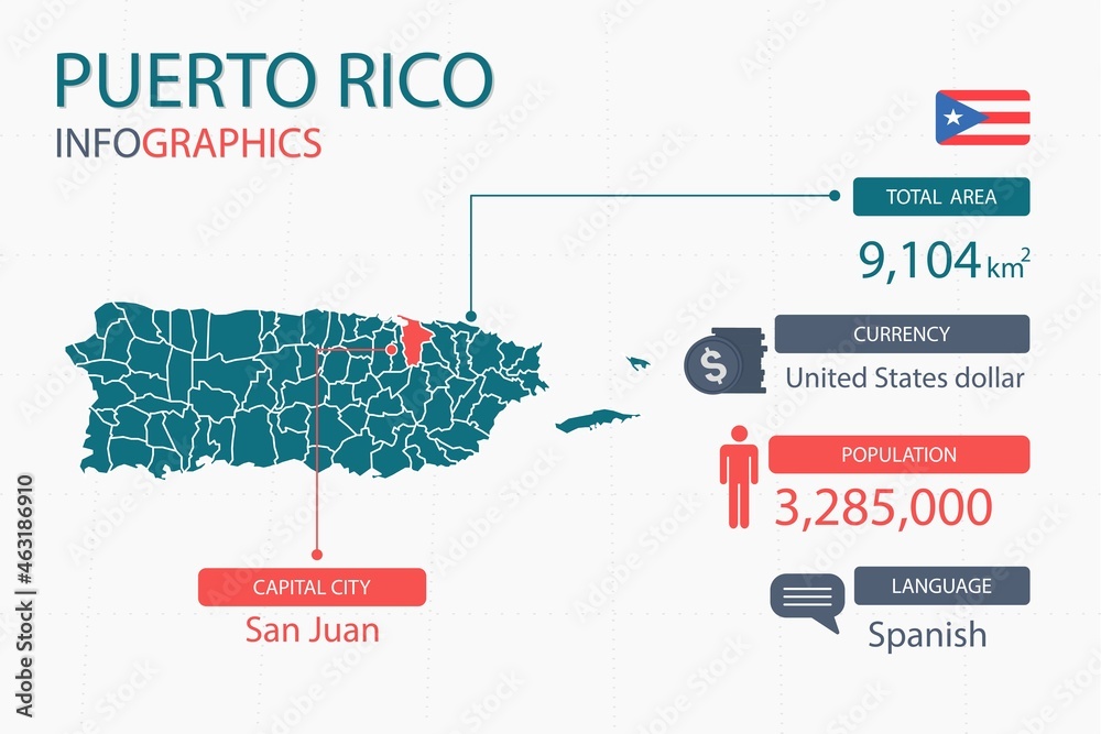 Puerto-Rico map infographic elements. with separate of heading is total ...