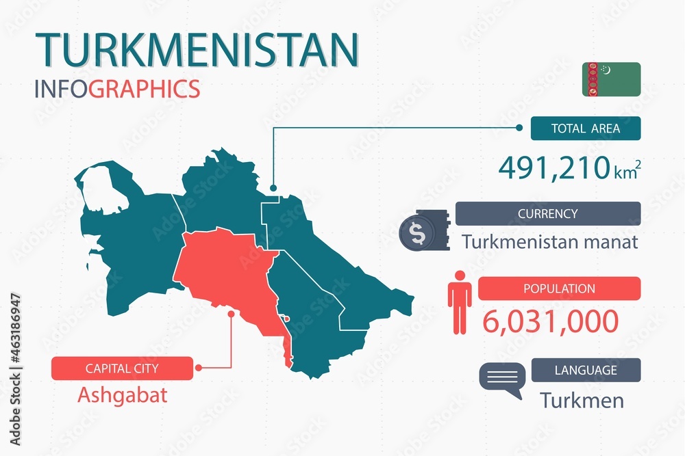 Turkmenistan map infographic elements. with separate of heading is ...