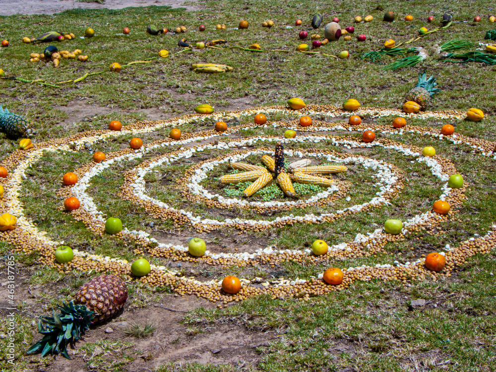 Andean cross, Chakana or Ceremony in homage to Pachamama (Mother Earth ...