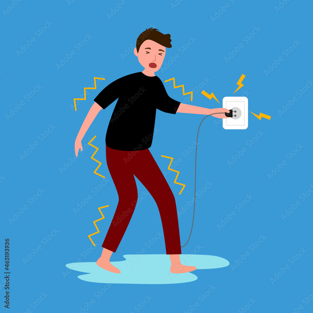 Vecteur Stock Electric shock risk concept vector illustration. Man ...