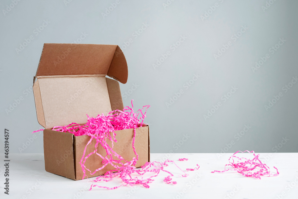 Cardboard box with pink Crinkle Cut Paper Shred Filler for safe ...