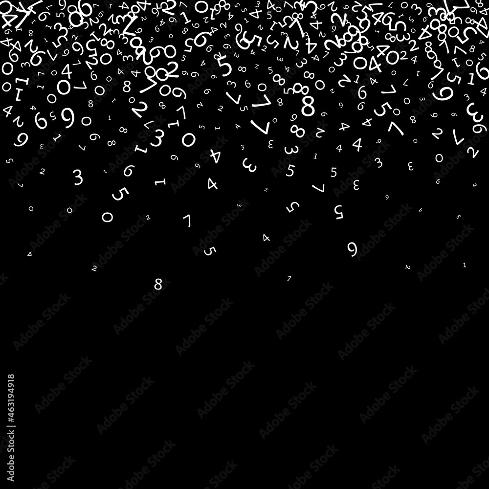 Falling numbers, big data concept. Binary white messy flying digits ...