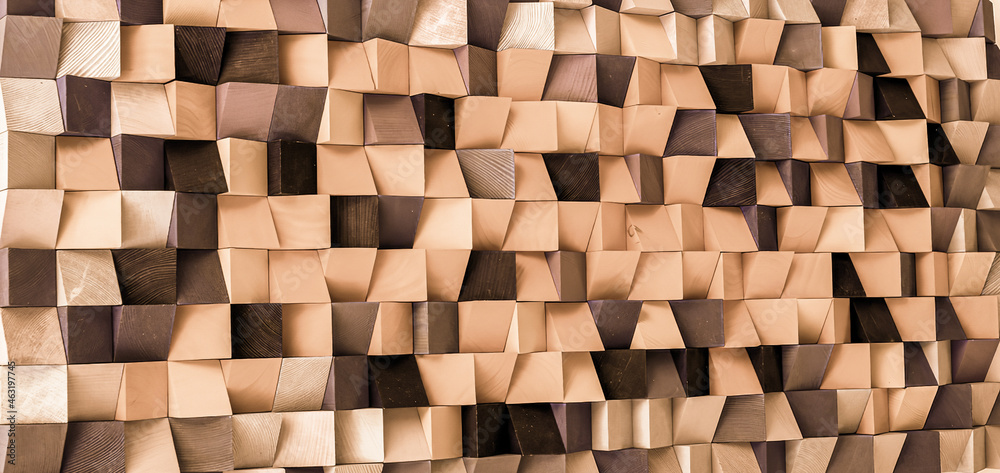 Natural color wood block wall cubic texture background . Modern ...