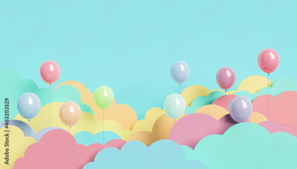 childish background of colorful clouds with balloons Stock Illustration ...