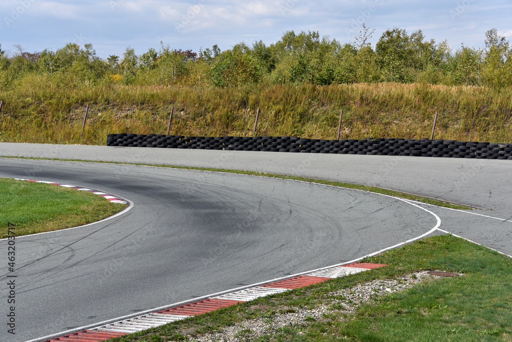 Shot of empty auto racing racetrack turn. Motor racing track. Turning ...