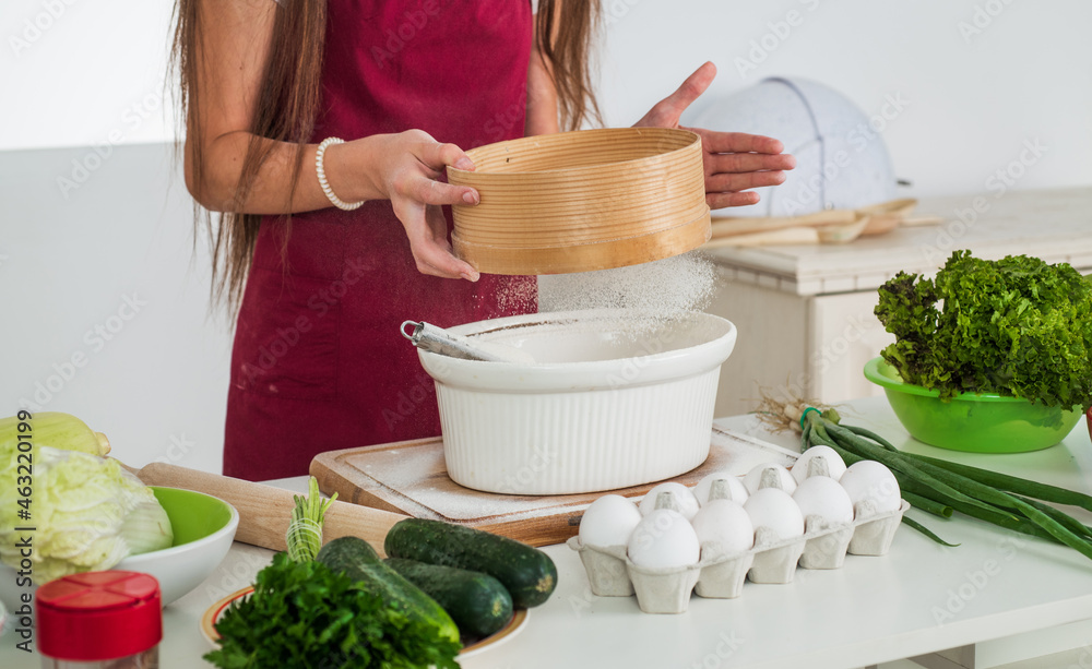 Tasty snacks. professional menu. teen girl chef wearing uniform. child ...