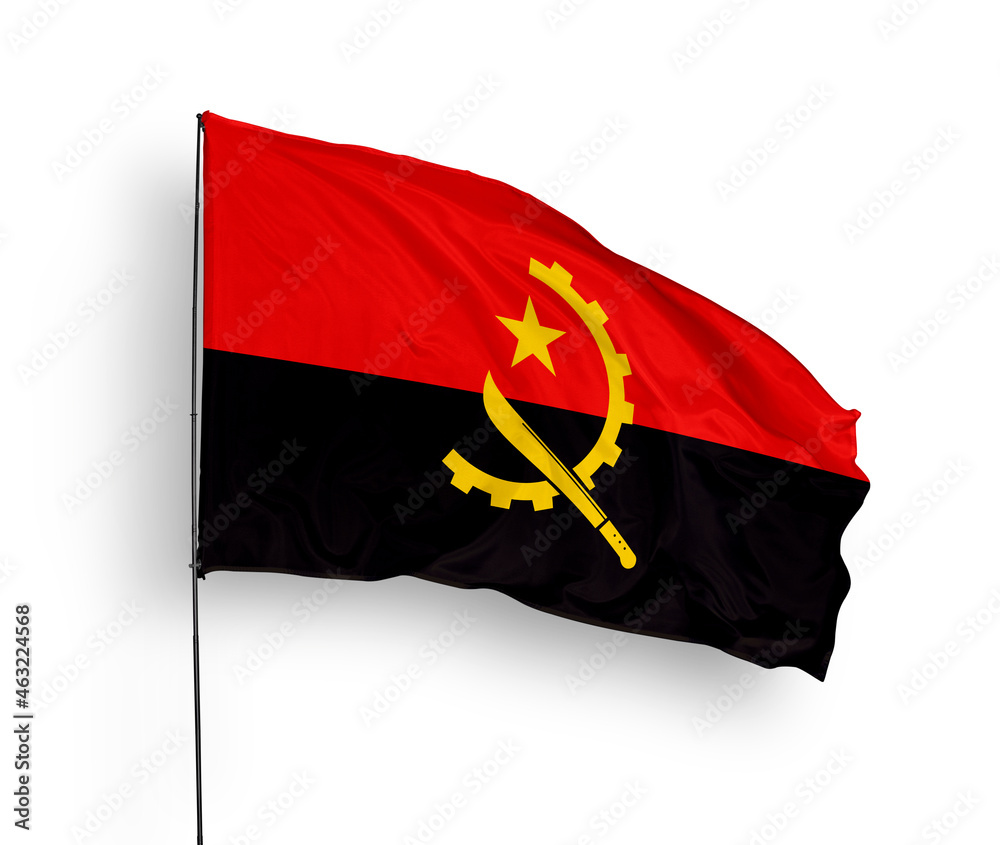 Angola flag isolated on white background. close up waving flag of ...