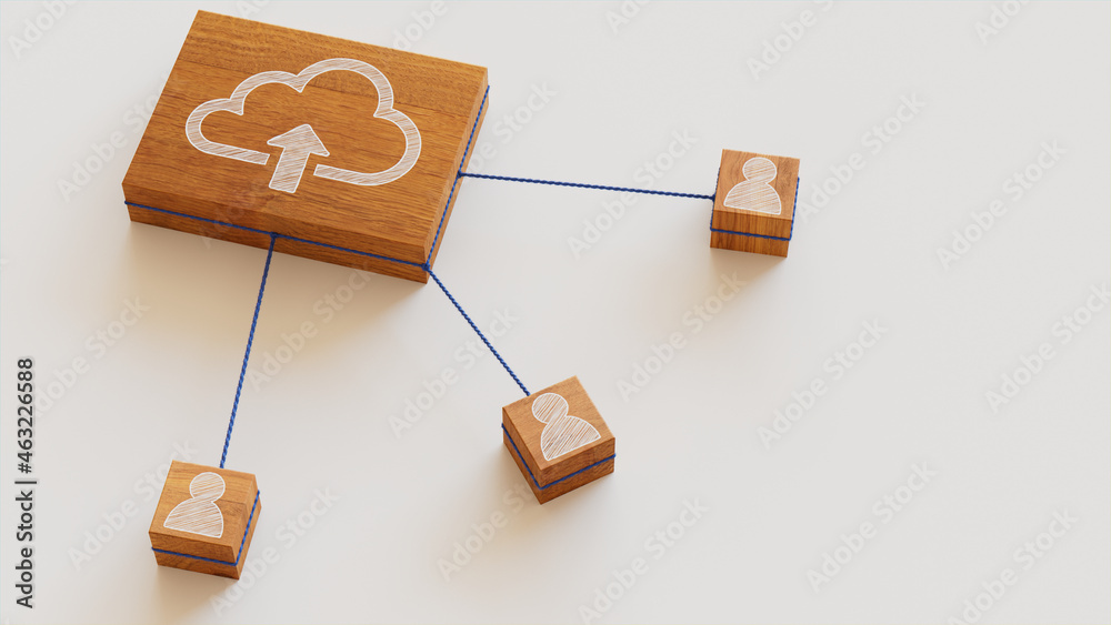 Data storage Technology Concept with cloud upload Symbol on a Wooden ...