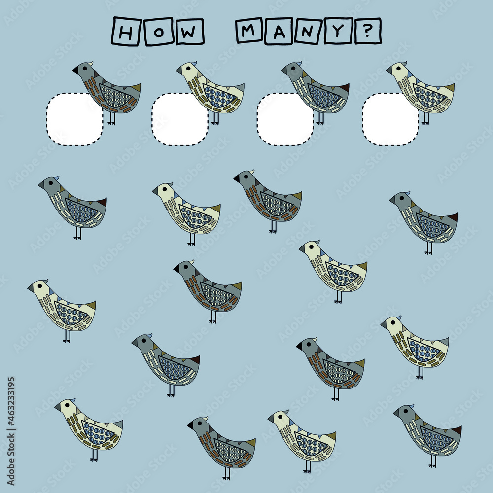 How many counting game with funny bird. Worksheet for preschool kids ...