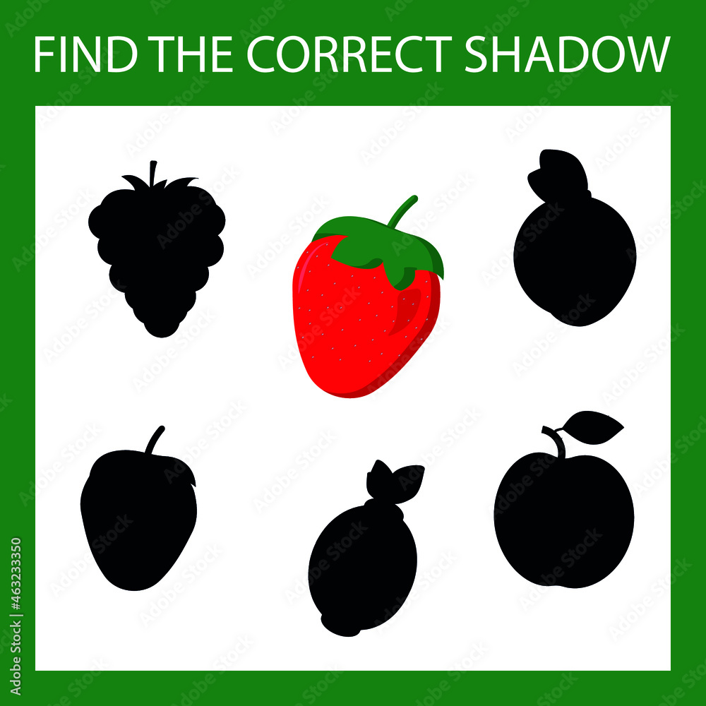Find a shadow strawberry steam room. Match fruit with correct shadow ...