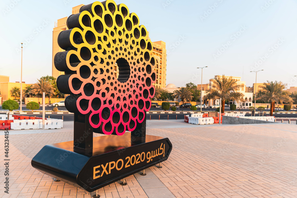Expo 2020 sign and logo for the global event in Dubai, United Arab ...