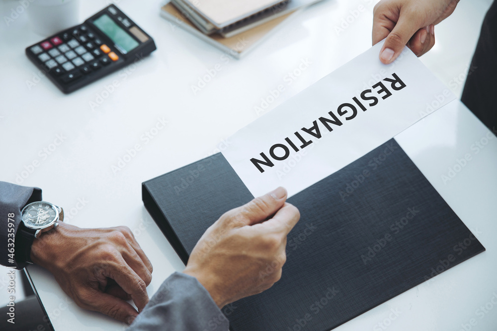 Image of businesswoman sending a resignation letter to employer boss ...