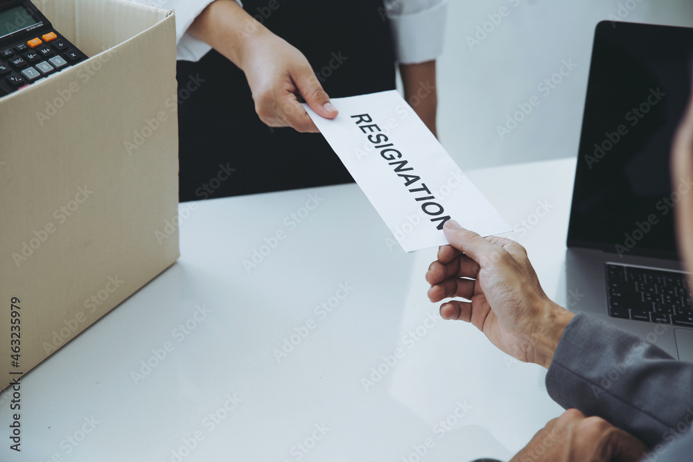 Image of businesswoman sending a resignation letter to employer boss ...