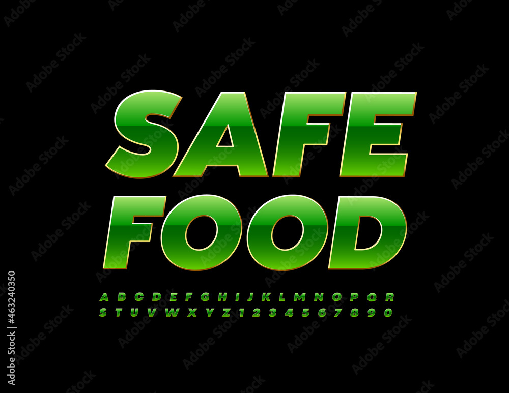 Vector trendy Sign Safe Food. Bright Green Font. Artistic Alphabet ...
