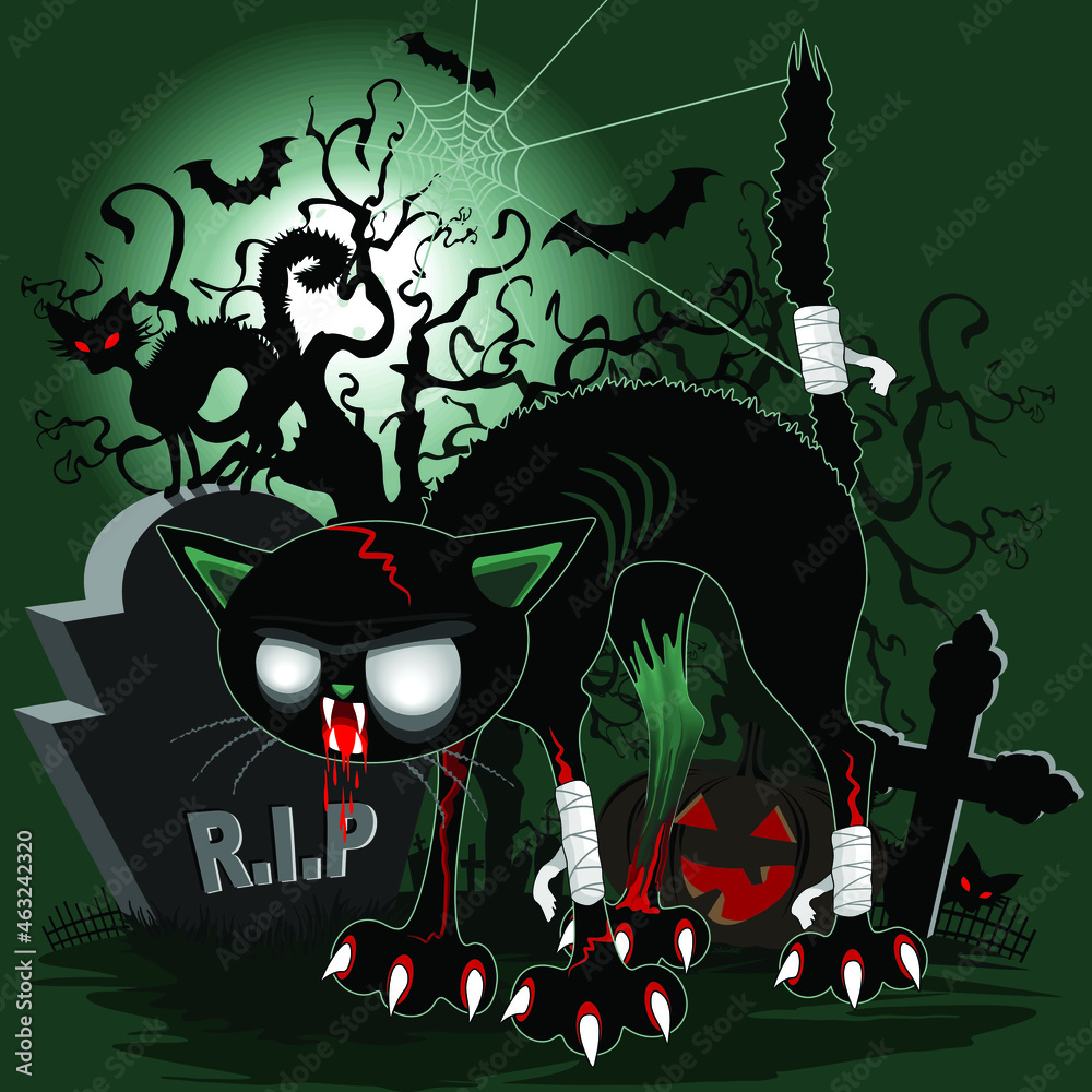 Cat Zombie Vampire Monster Halloween Character on Nightmare Scary ...