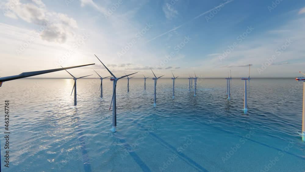 4k Ultra HD 3840x2160. Ocean Wind Farm. Windmill farm in the ocean ...