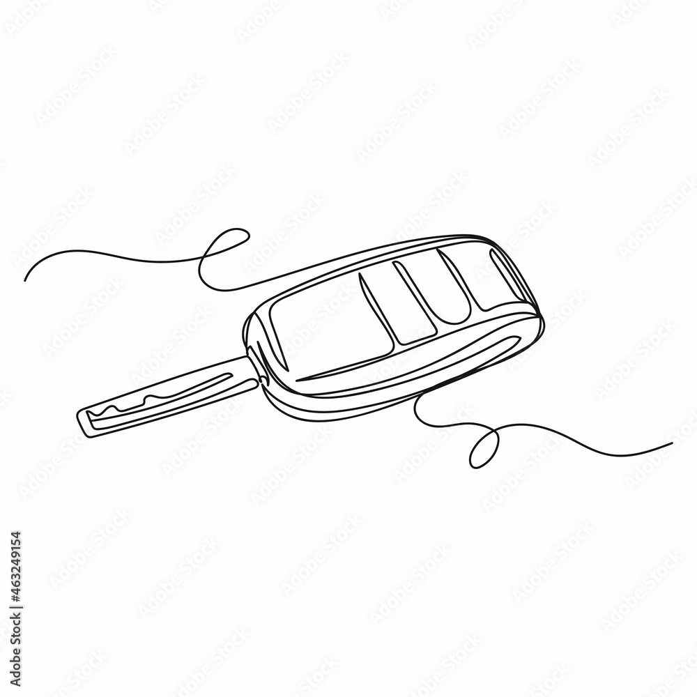 Continuous one single line drawing of car key in silhouette on a white ...