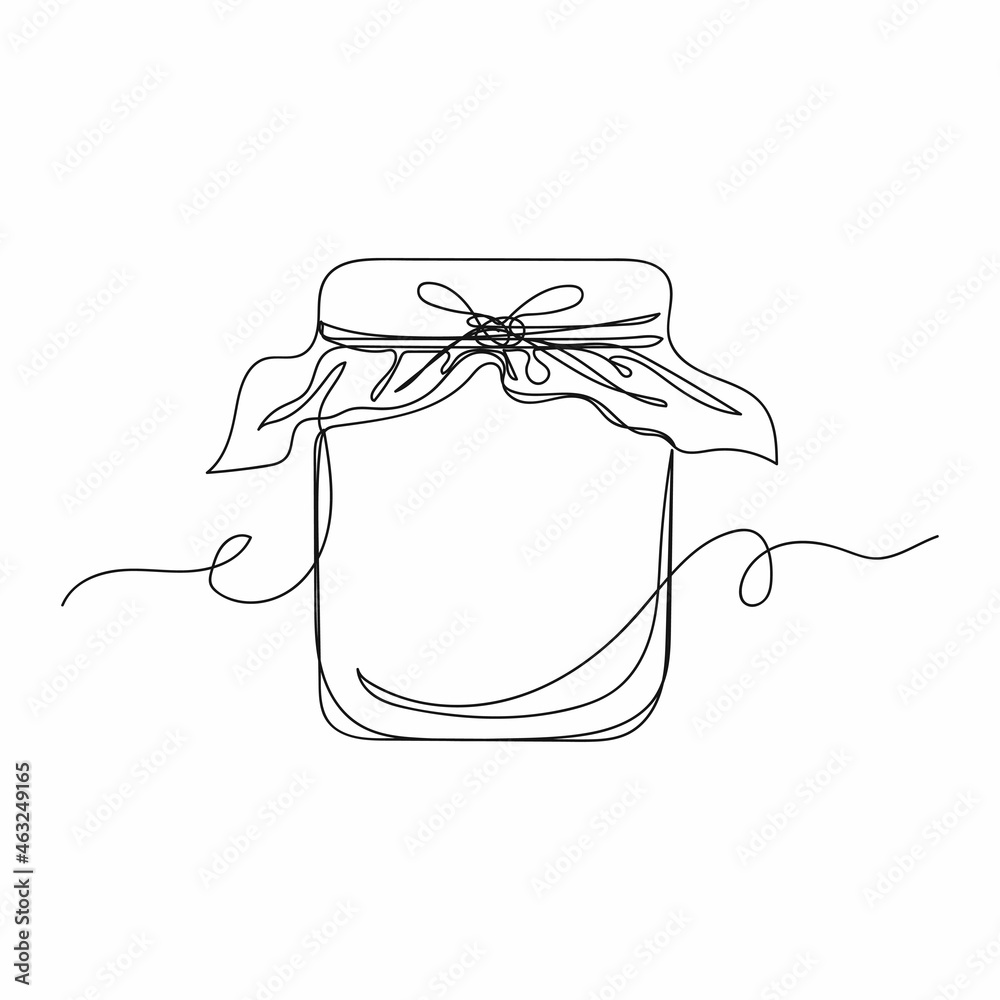 Continuous one single line drawing of jam or honey in jar over in ...