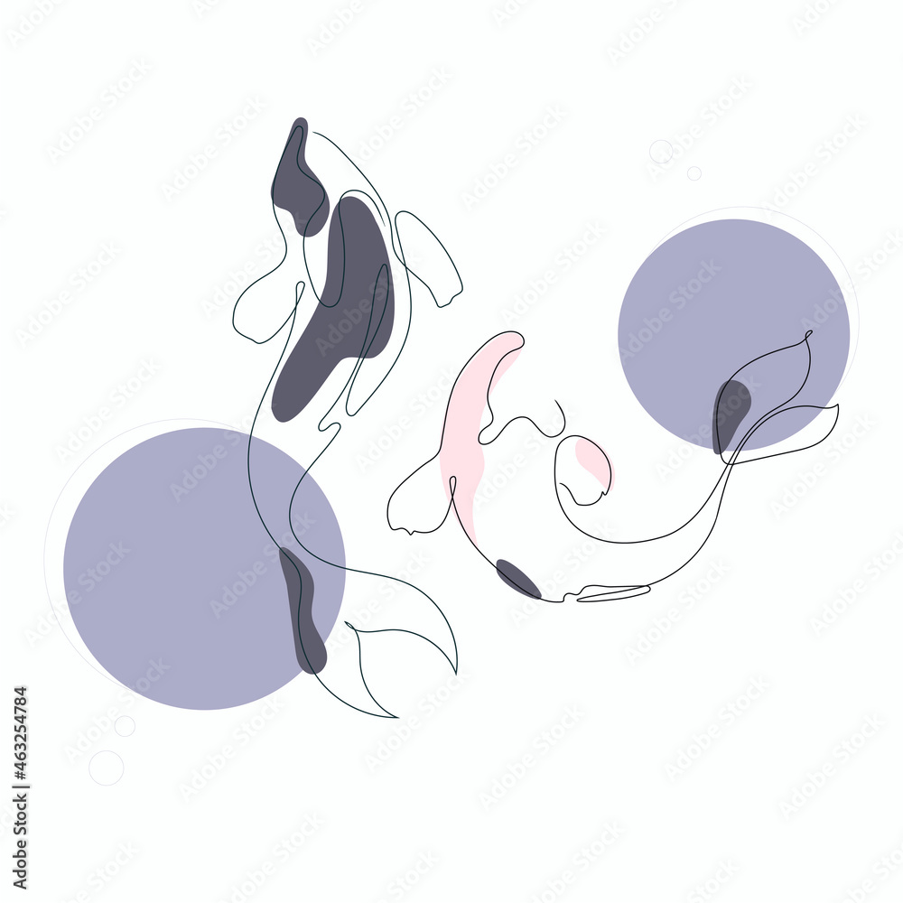 Abstract background of carp koi fish in a continuous single-line ...